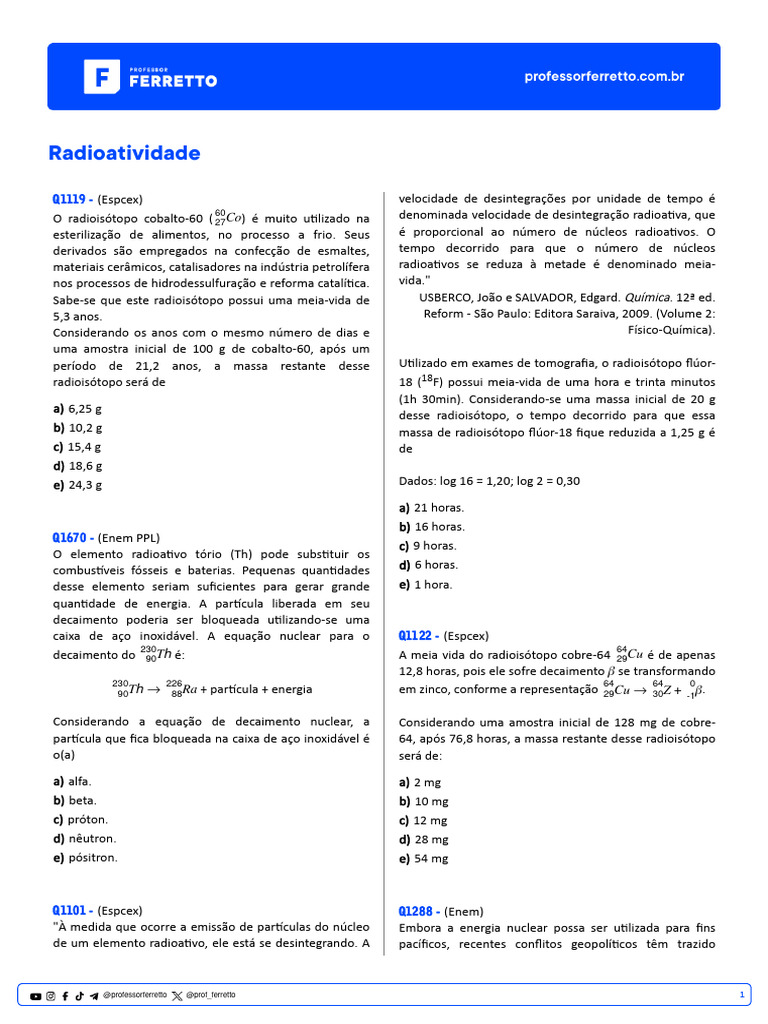 Questions Quimica Radioatividade | PDF