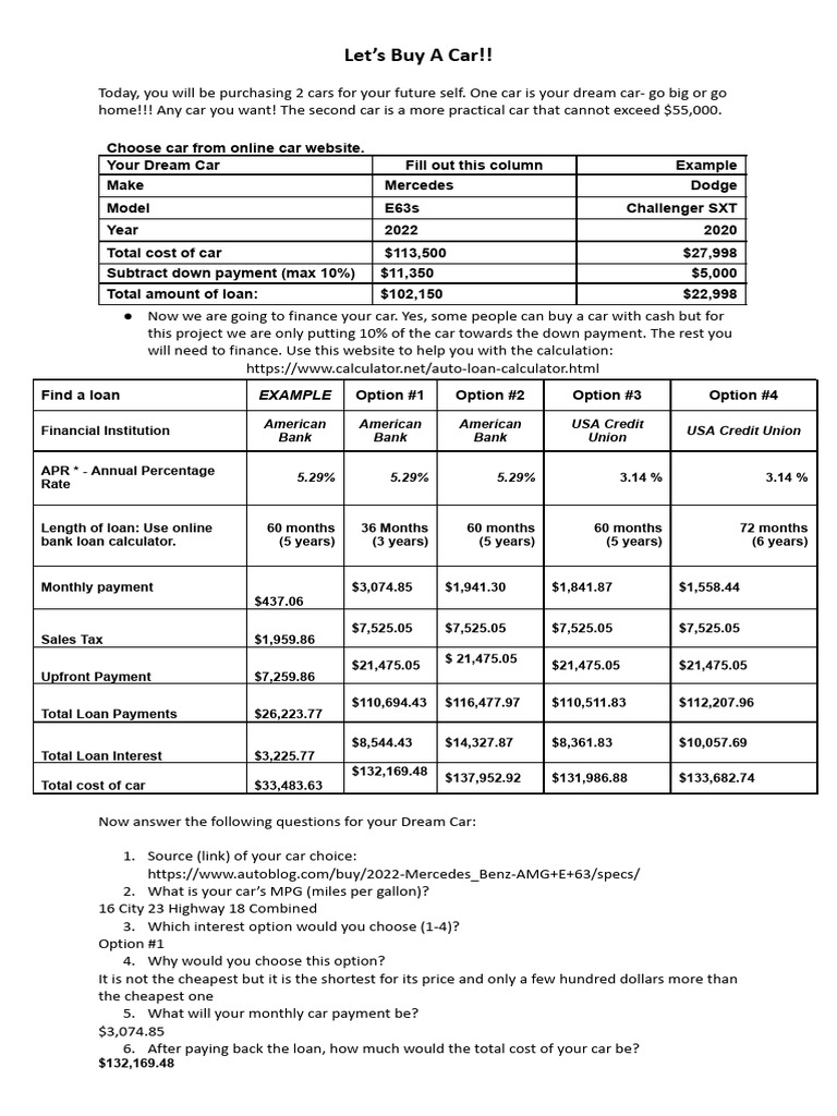 Lets Buy A Car Assignment | PDF