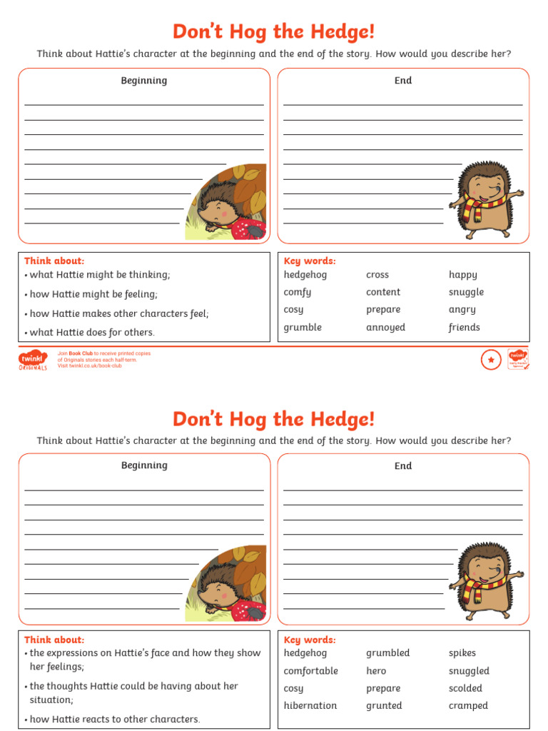 T L 54309 Dont Hog The Hedge Character Description Differentiated ...