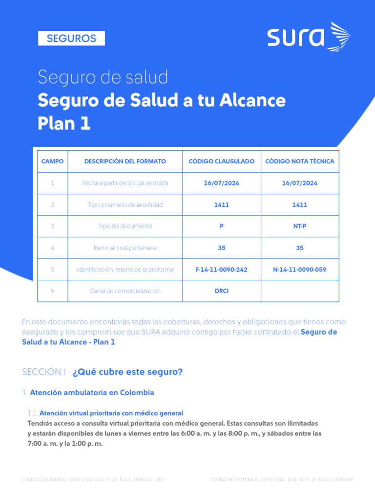 Seguro de Salud A Tu Alcance - Plan 1 | PDF