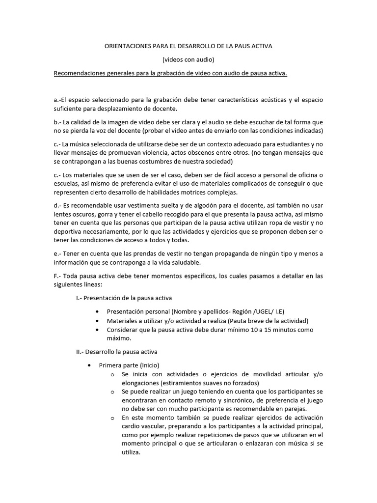 Pausa Activa Recomendaciones | PDF