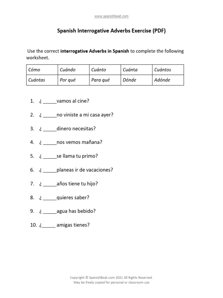 Adverbios Interrogativos Adverbs Interrogative | PDF