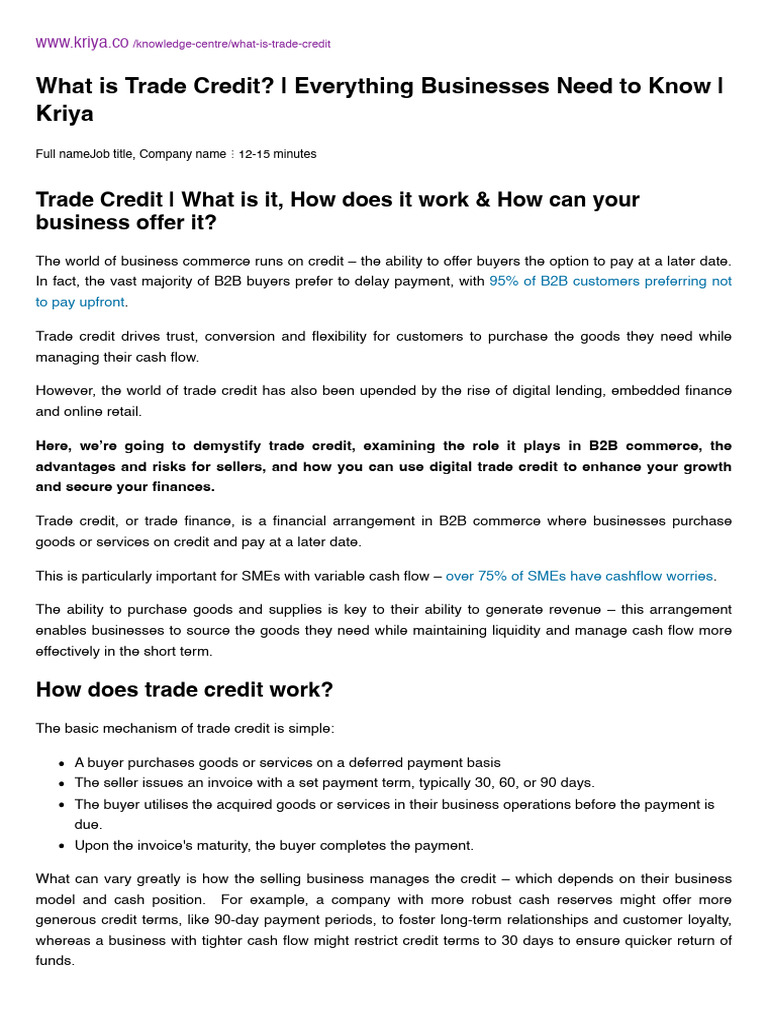 What Is Trade Credit - Everything Businesses Need To Know - Kriya ...