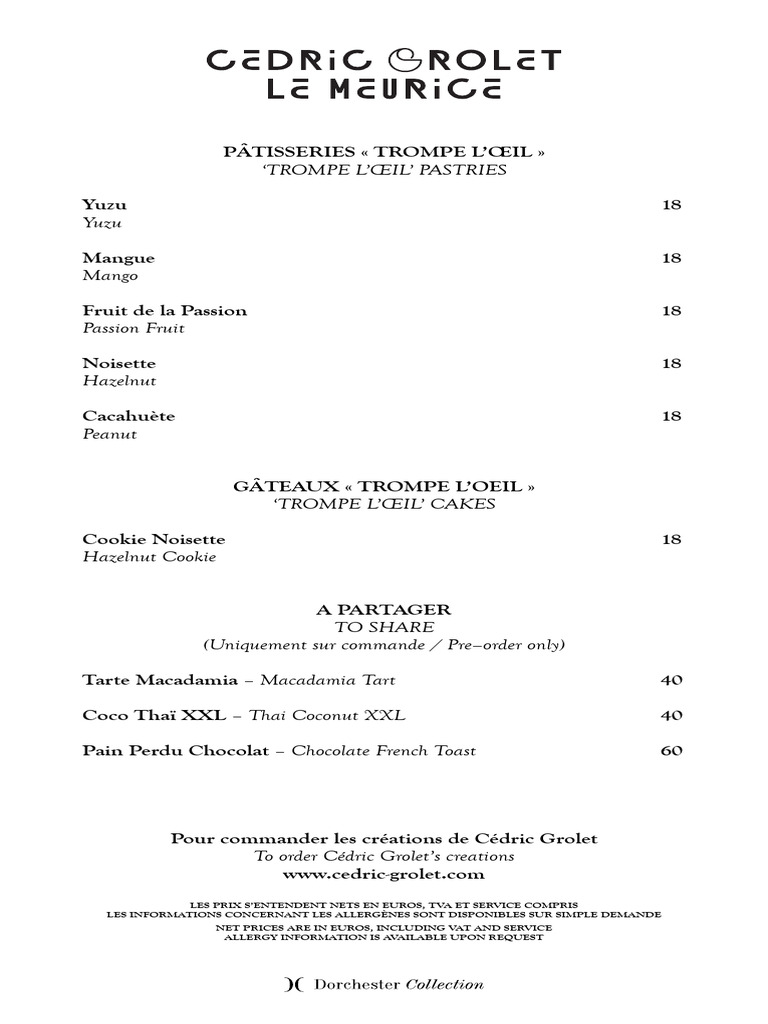 La Pâtisserie Du Meurice Par Cédric Grolet Menu | PDF