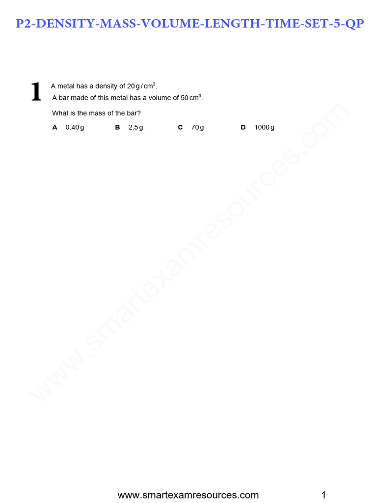 1.2 0654 P2 Density Mass Volume Length Set 5 QP | PDF