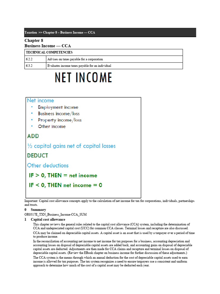 Tax Chapter 8 Business Income - CCA | PDF