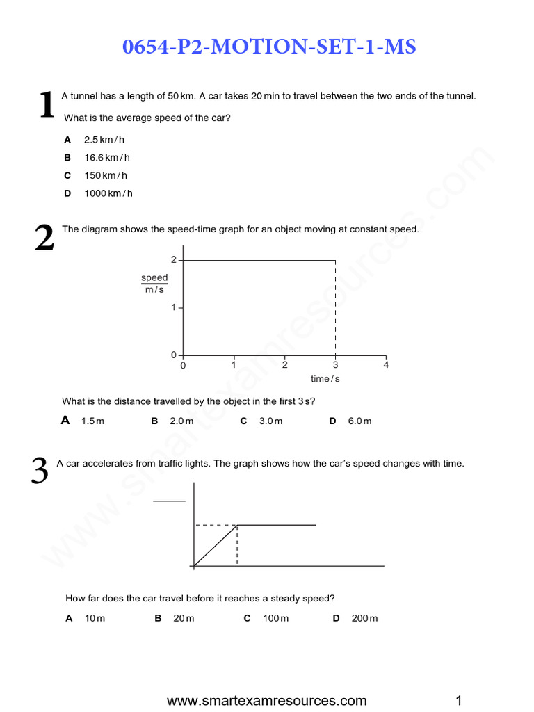 1.1 0654 P2 Physics Motion Set 1 QP | PDF
