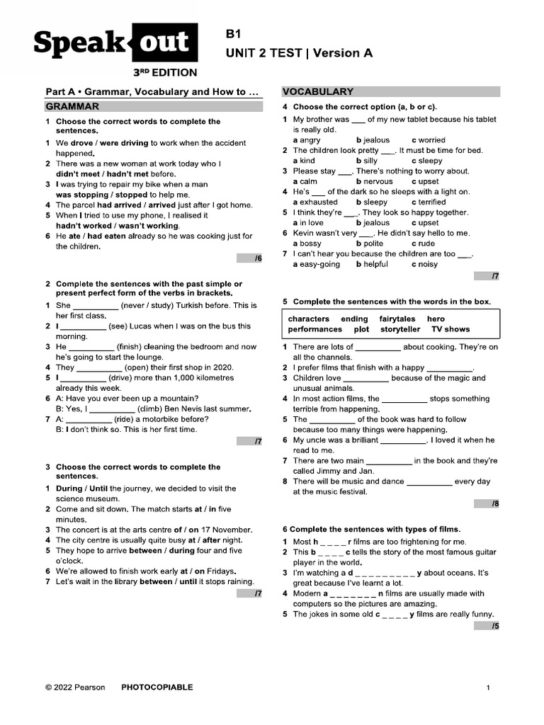 B1 Unit Test 2 | PDF