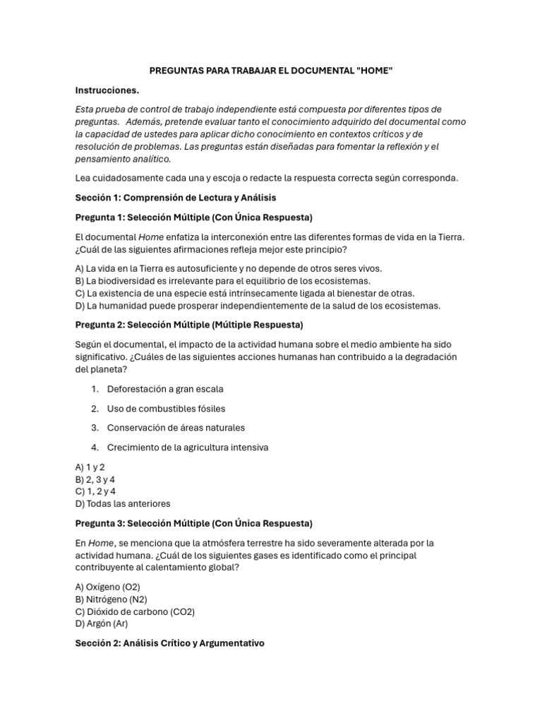 Preguntas para Trabajar El Documental - Home2024 - 2 | PDF