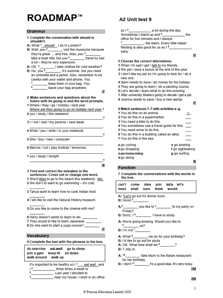Roadmap A2 Unit - Test - 9 - PDF | PDF