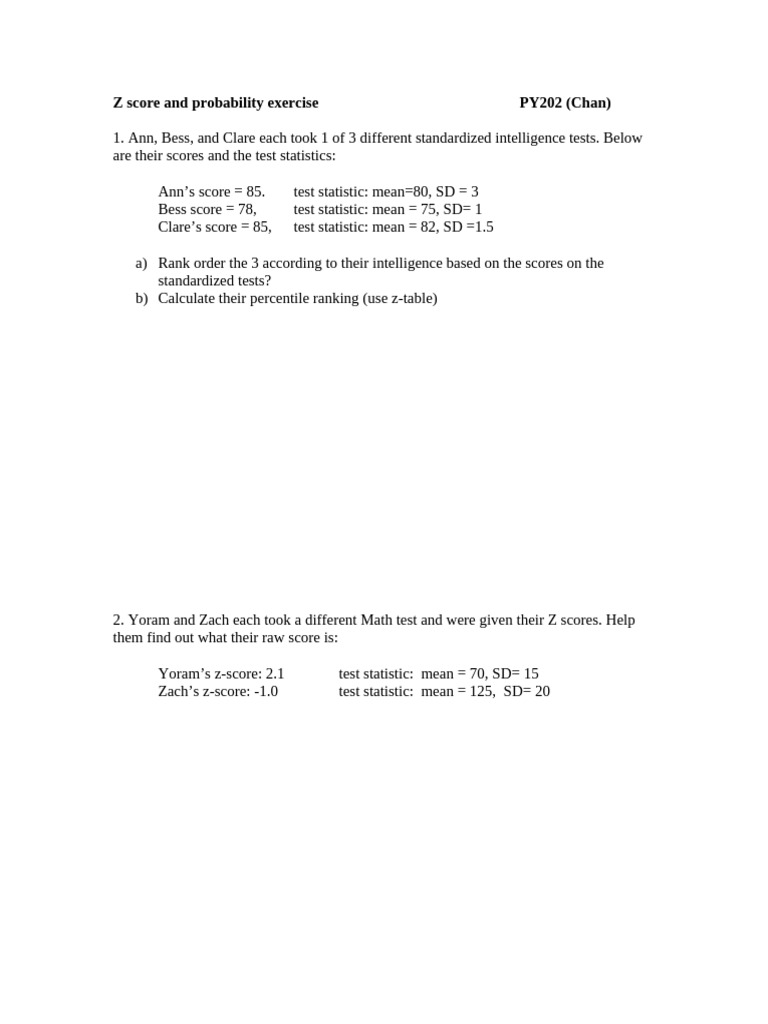 Z Score and Probability Exercise | PDF | Teaching Methods & Materials | Technology & Engineering