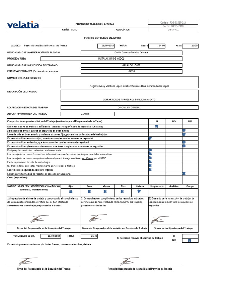 FOS-SGSST-010 Permiso de Trabajo en Alturas | PDF