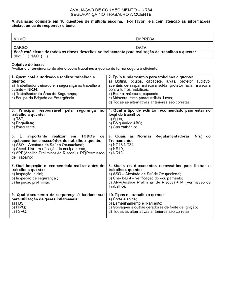 Prova NR34 | PDF