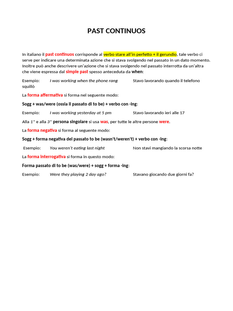 Past Continuos | PDF