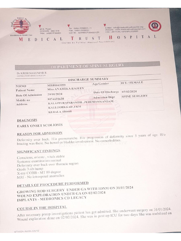 Discharge Summary of Anamika | PDF