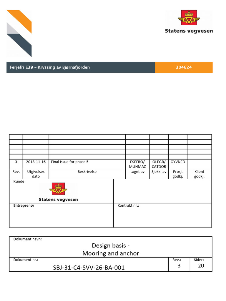 SBJ-32-C4-SVV-26-BA-001 - 3 Design Basis - Mooring and Anchor | PDF