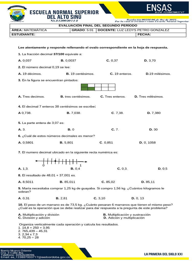 EV. MATEMATICA Periodo 2 | PDF