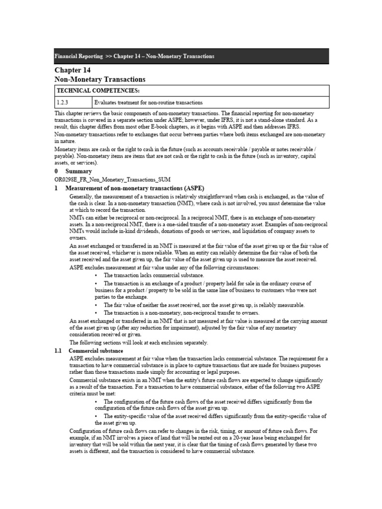 FR Chapter 14 Non-Monetary Transactions | PDF
