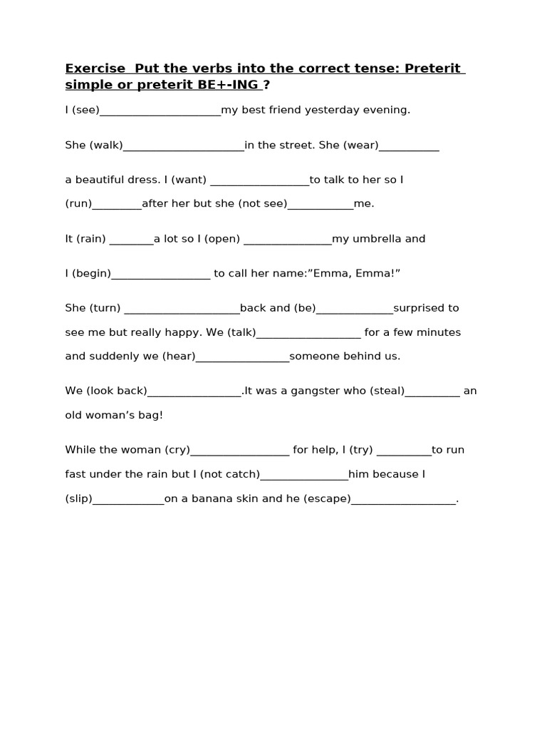 Exercice Prétérit Simple - Be + Ing | PDF