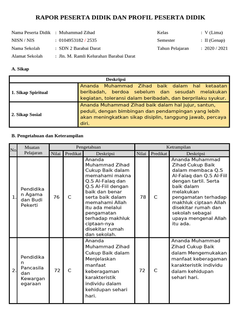 Kerangka Rapot Manual | PDF