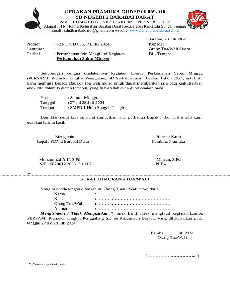 Surat Izin Orang Tua - Persami | PDF
