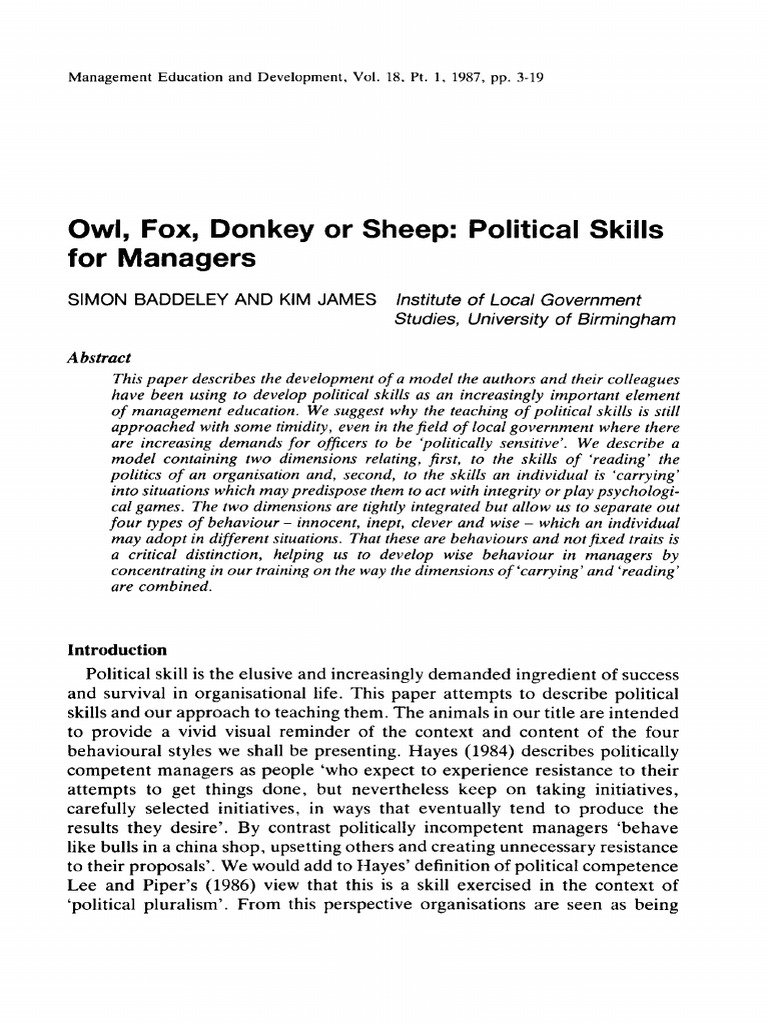 Recommended Reading - Baddeley & James' Political Awareness Model | PDF