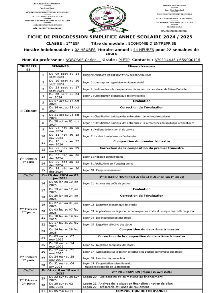 Progression SIMPLIFIEE Première ESF 2024_2025 | PDF