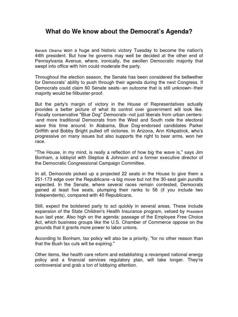 What Do We Know About The Democrat's Agenda?: Barack Obama | PDF ...