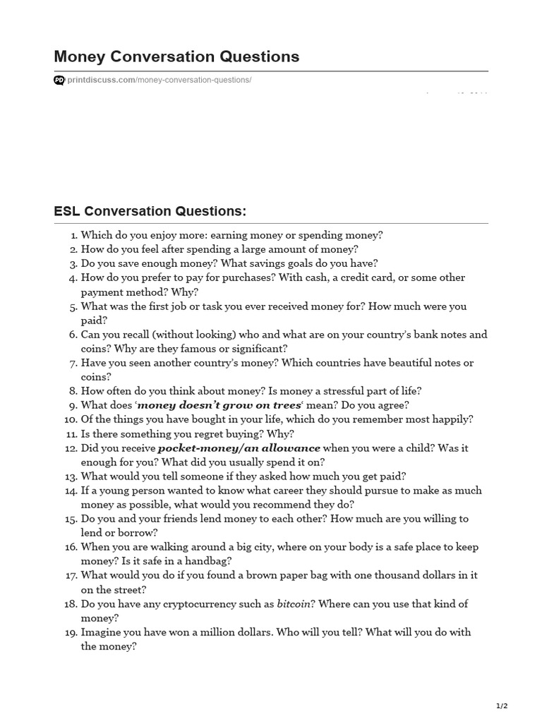 Money Conversation Questions | PDF