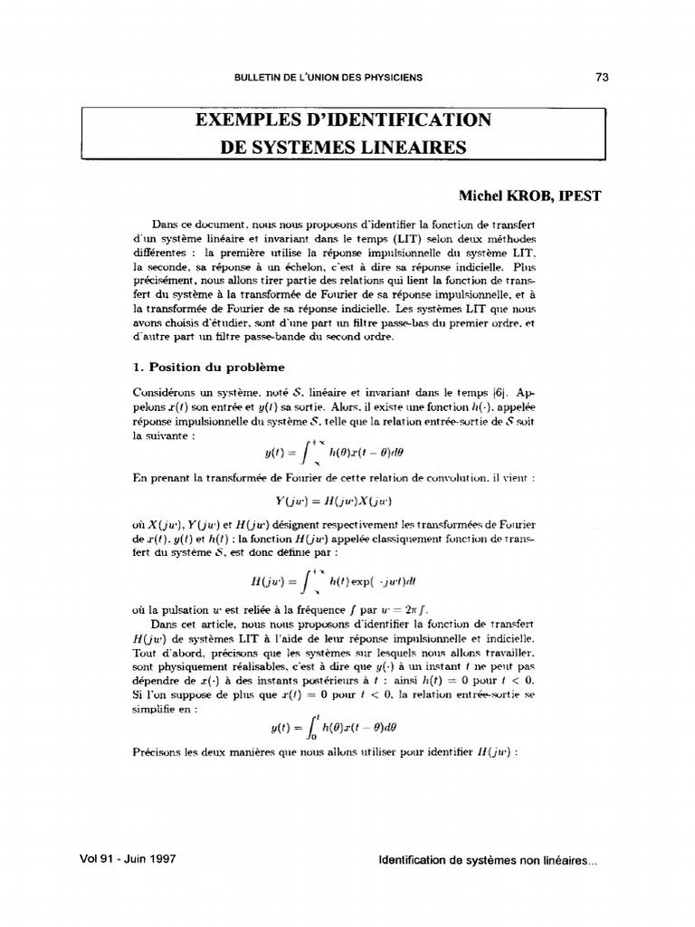 Exemples D'Identification de Systemes Lineaires: Michel Kbob, Ipest | PDF