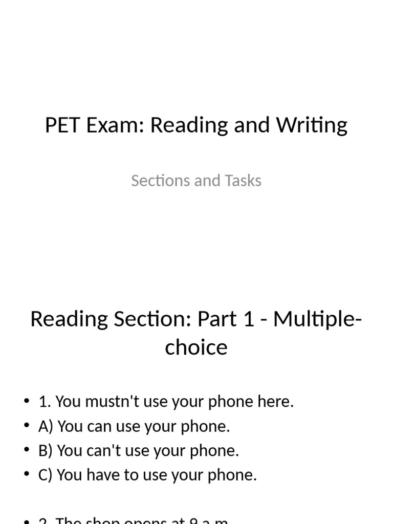 PET Reading Writing Exam | PDF