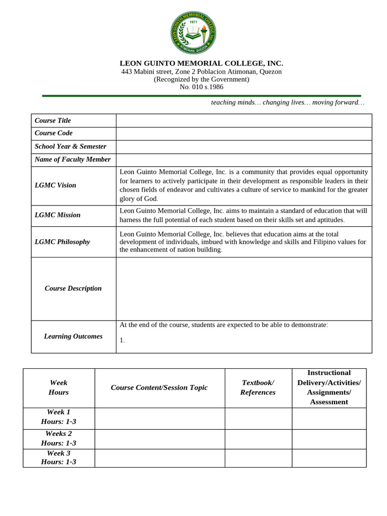 Sample Syllabus Template - CBA | PDF