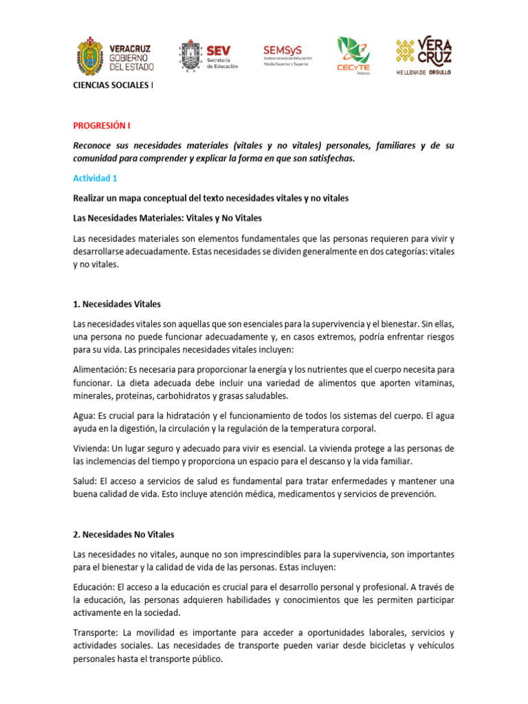 Progresión I CSOC I | PDF | Alimentos | Relaciones personales, crianza y desarrollo personal