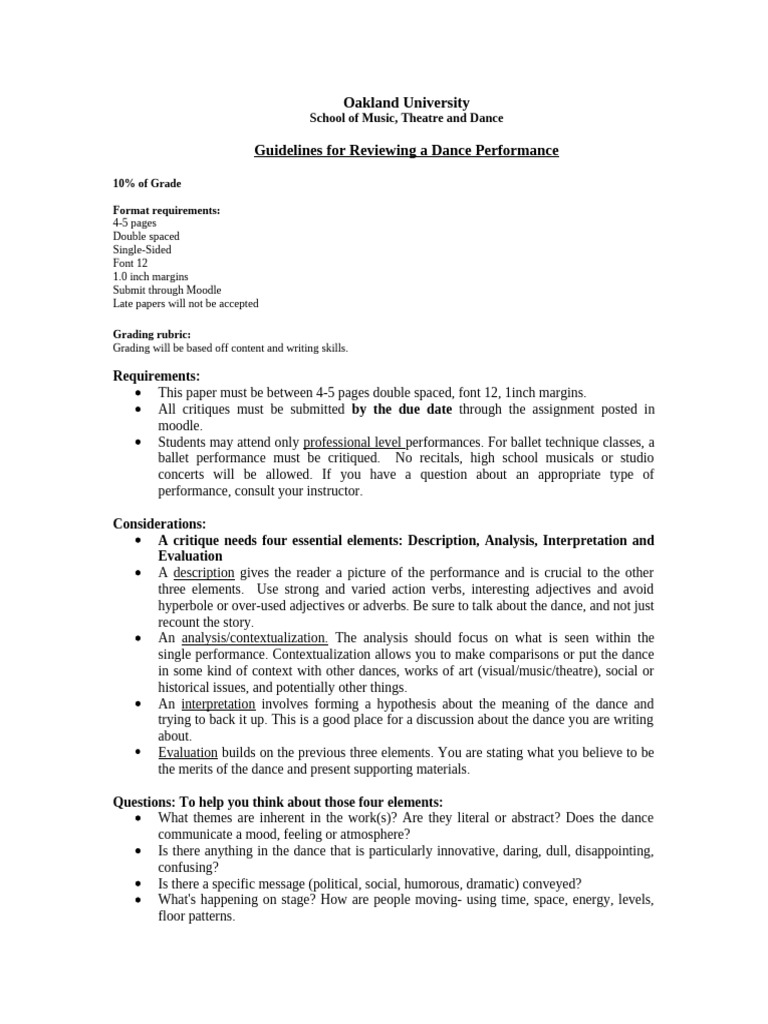 2022 Guidelines For Dance Performance Review | PDF