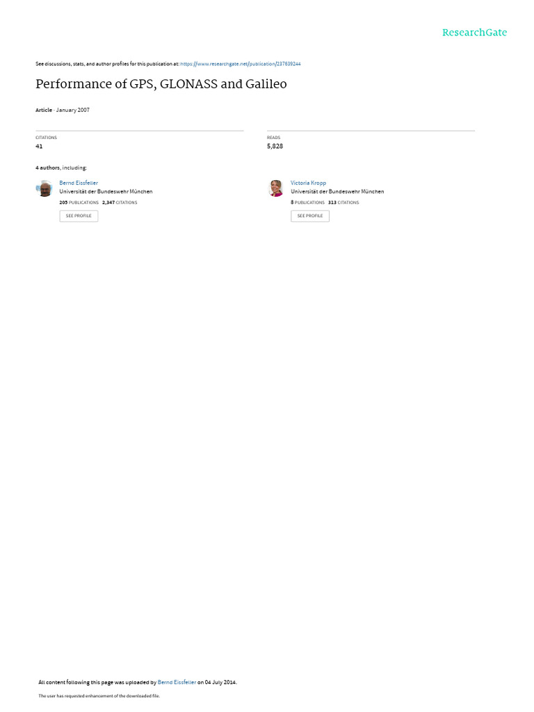 Performance of GPS GLONASS and Galileo | PDF