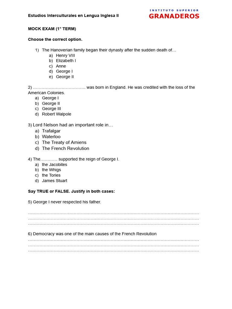 Mock Exam (1st Term) | PDF