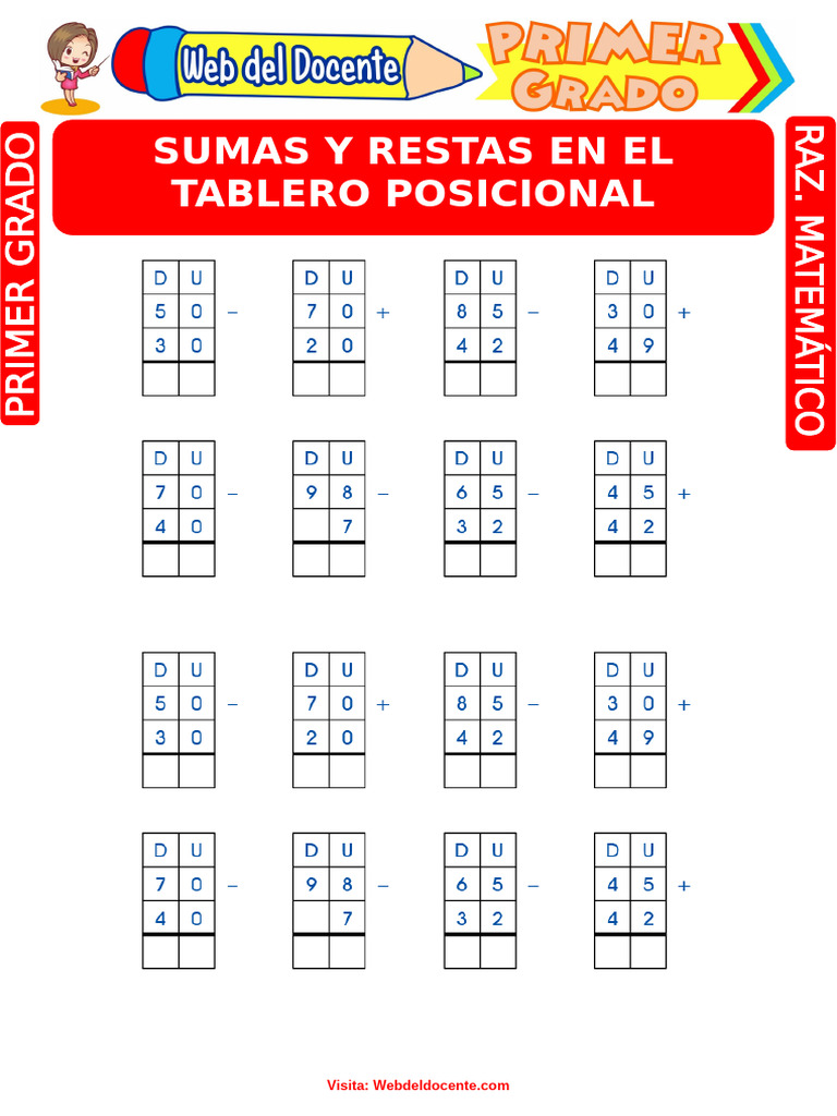 Sumas y Restas en El Tablero Posicional para Primer Grado de Primaria | PDF