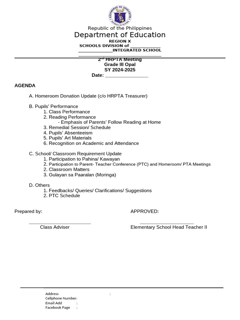1st HRPTA Meeting Agenda | PDF