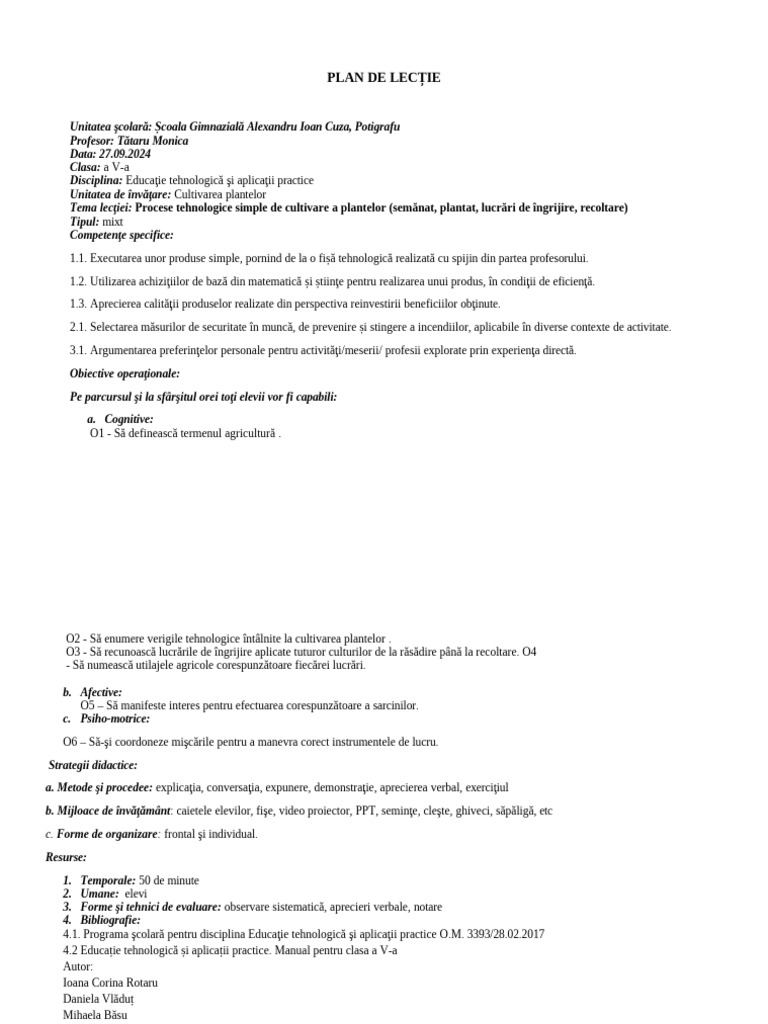 Proiect Didactic Clasa A Va | PDF