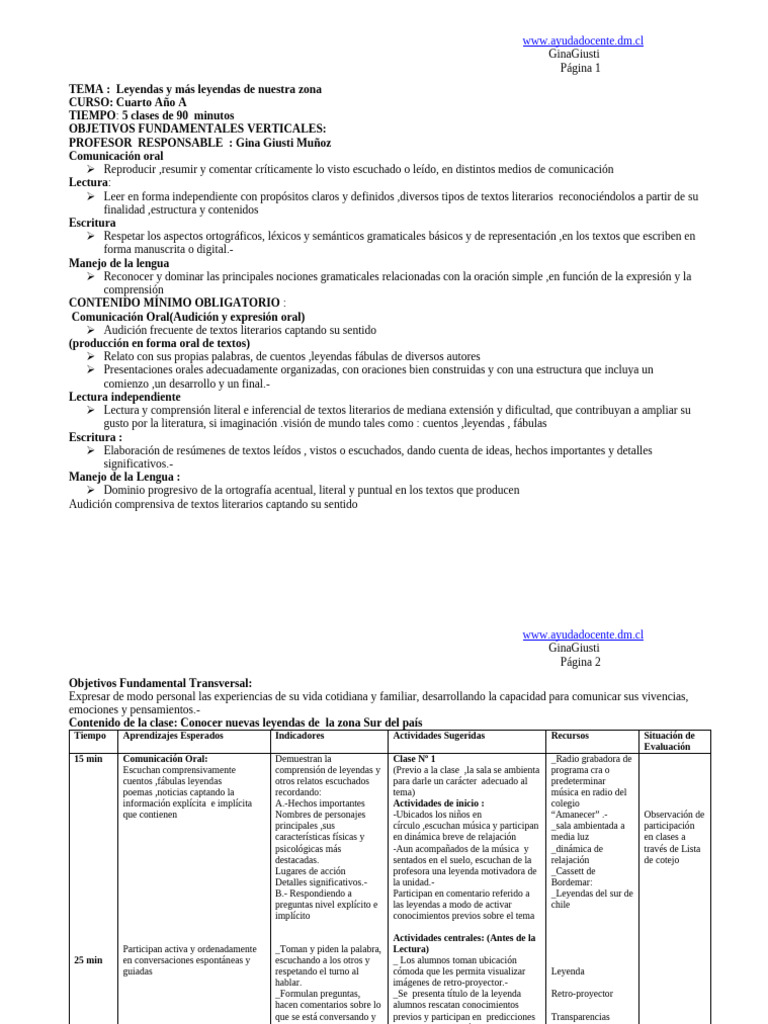 .Planific Final Lenguaje LEYENDAS | PDF