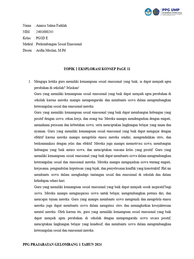 Pse - Topik 2 - Eksplorasi Konsep - Page 11 - Annisa Salma Fadilah - 2401680245 | PDF