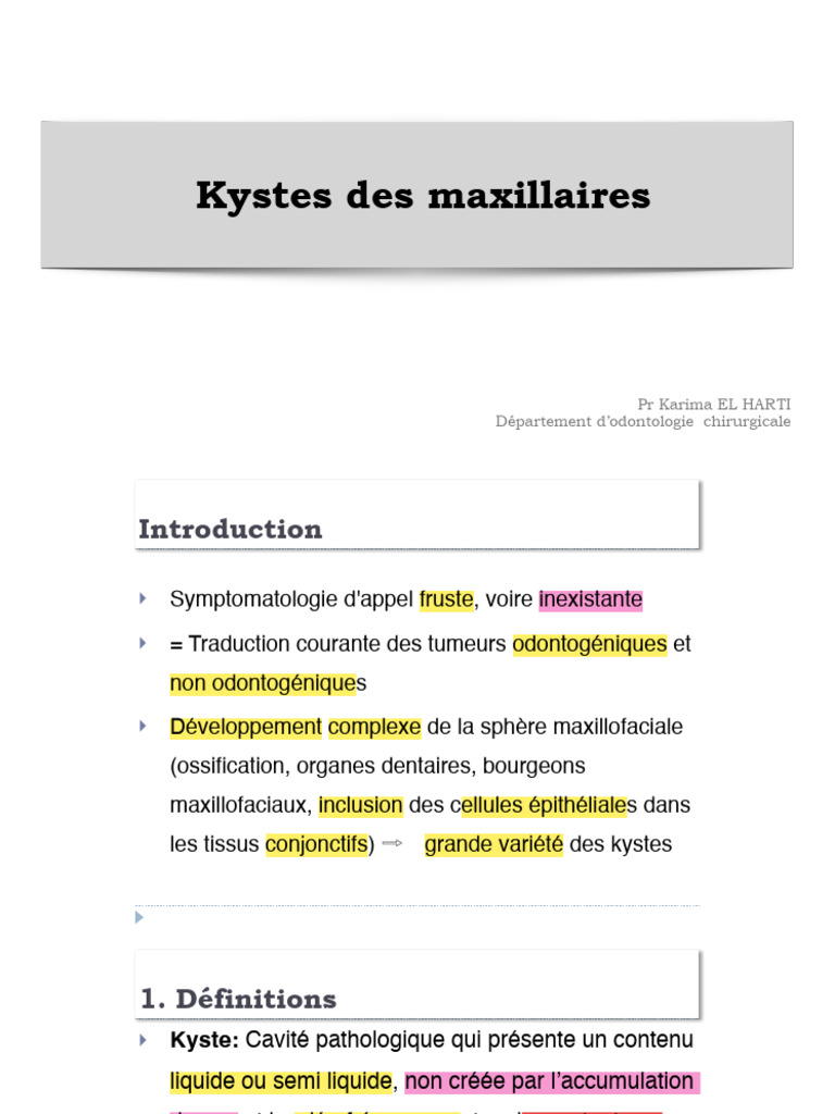Cours1 Kystes Des Maxillaires 2023-2024 Final | PDF