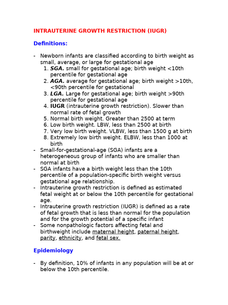 Intrauterine Growth Restricted (Iugr) - 1 | PDF