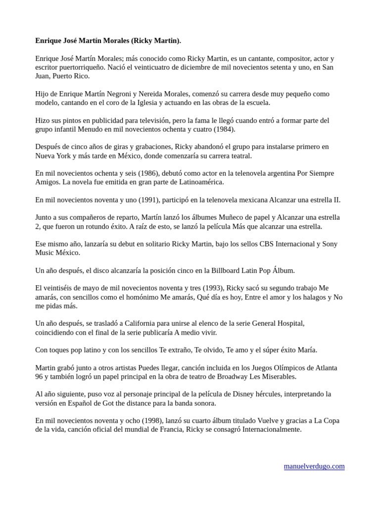 Enrique Jose Martin Morales Ricky Martin | PDF | Spanish Language Music ...