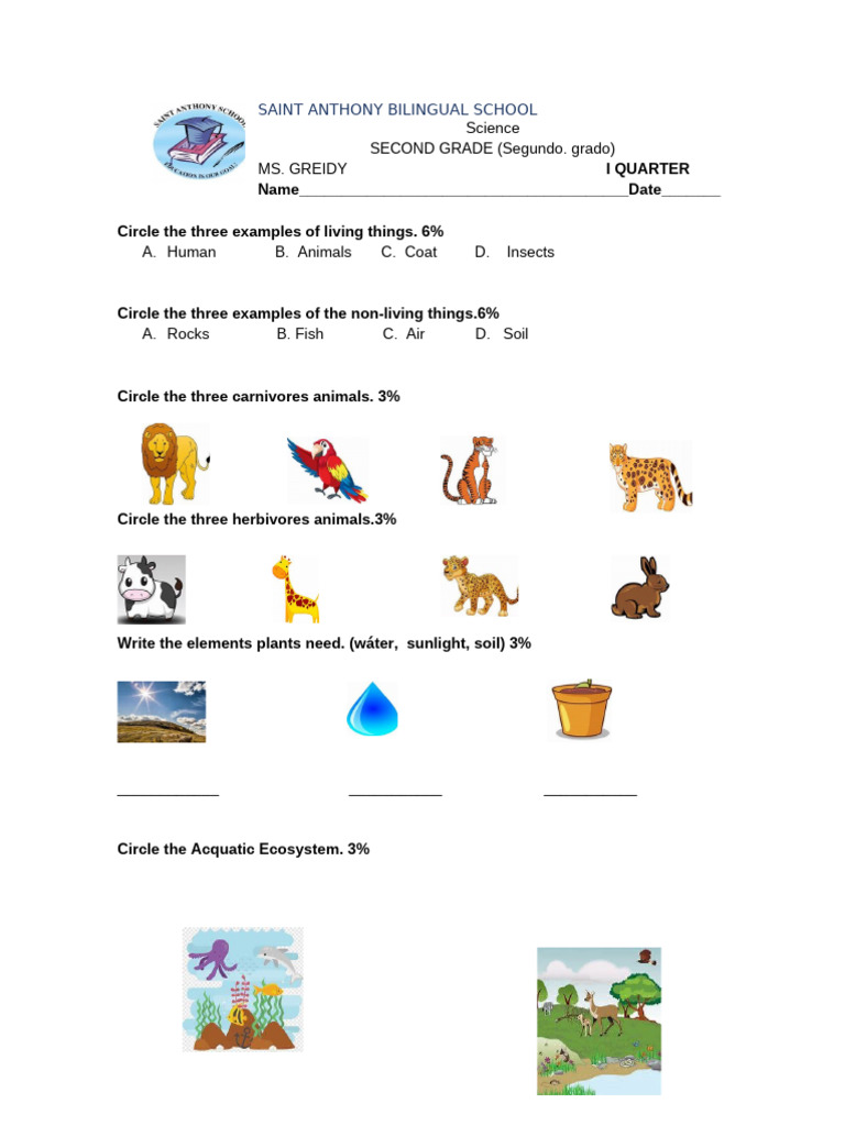Second Grade Science Exam | PDF