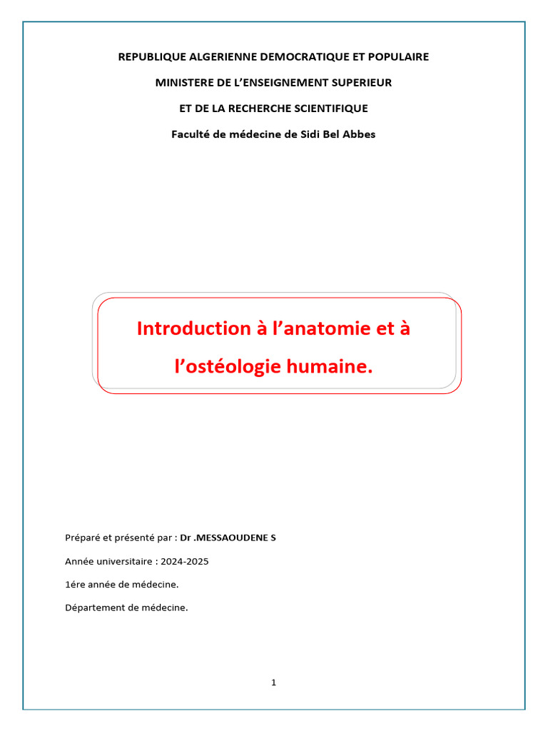 Introduction Ã L'anatomie Et Ã L'ostã©ologie Humaine | PDF