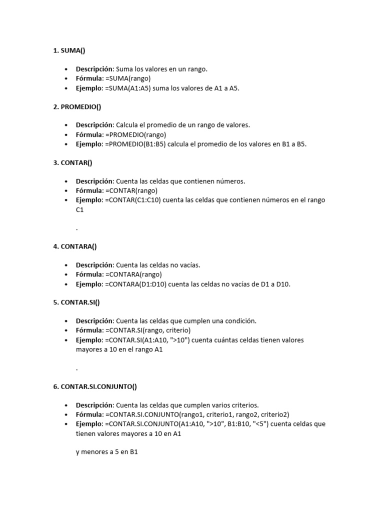 LISTADO DE 50 FUNCIONES MAS UTILIZADAS EN EXCEL | PDF