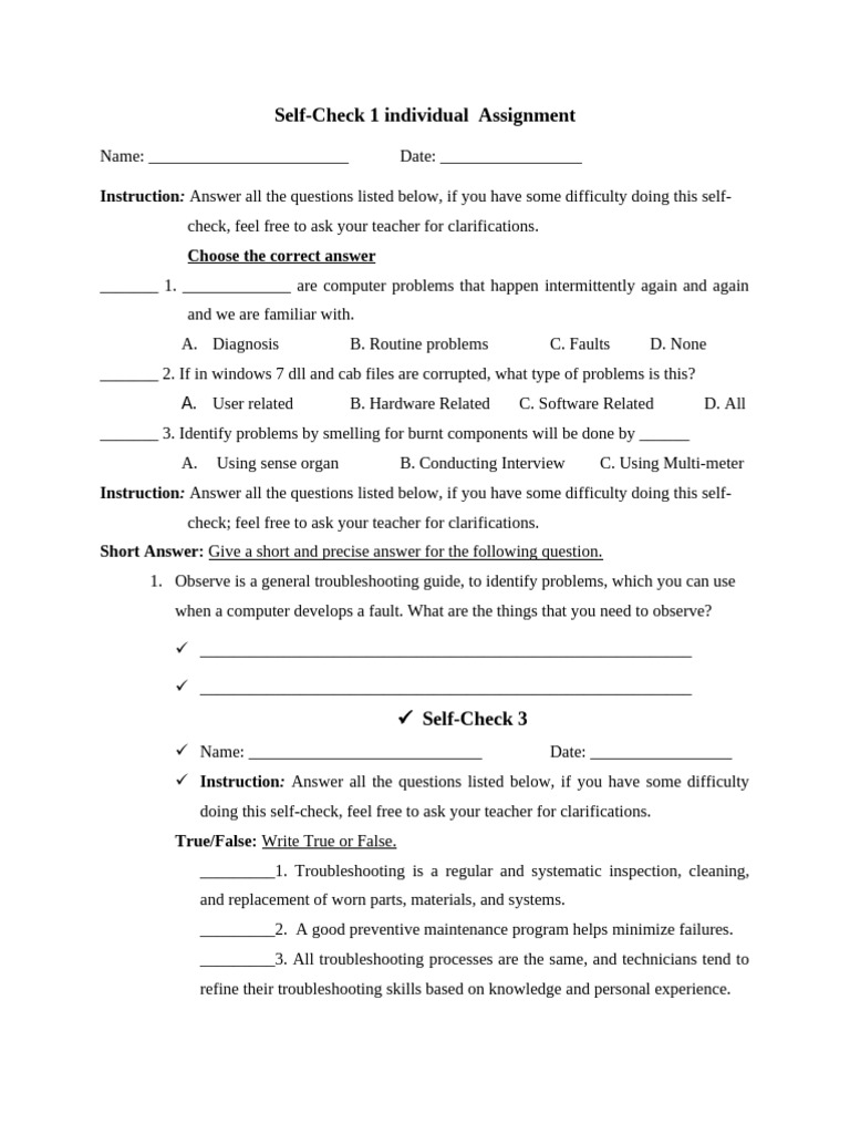 Self-Check 1 Individual Assignment: Instruction | PDF