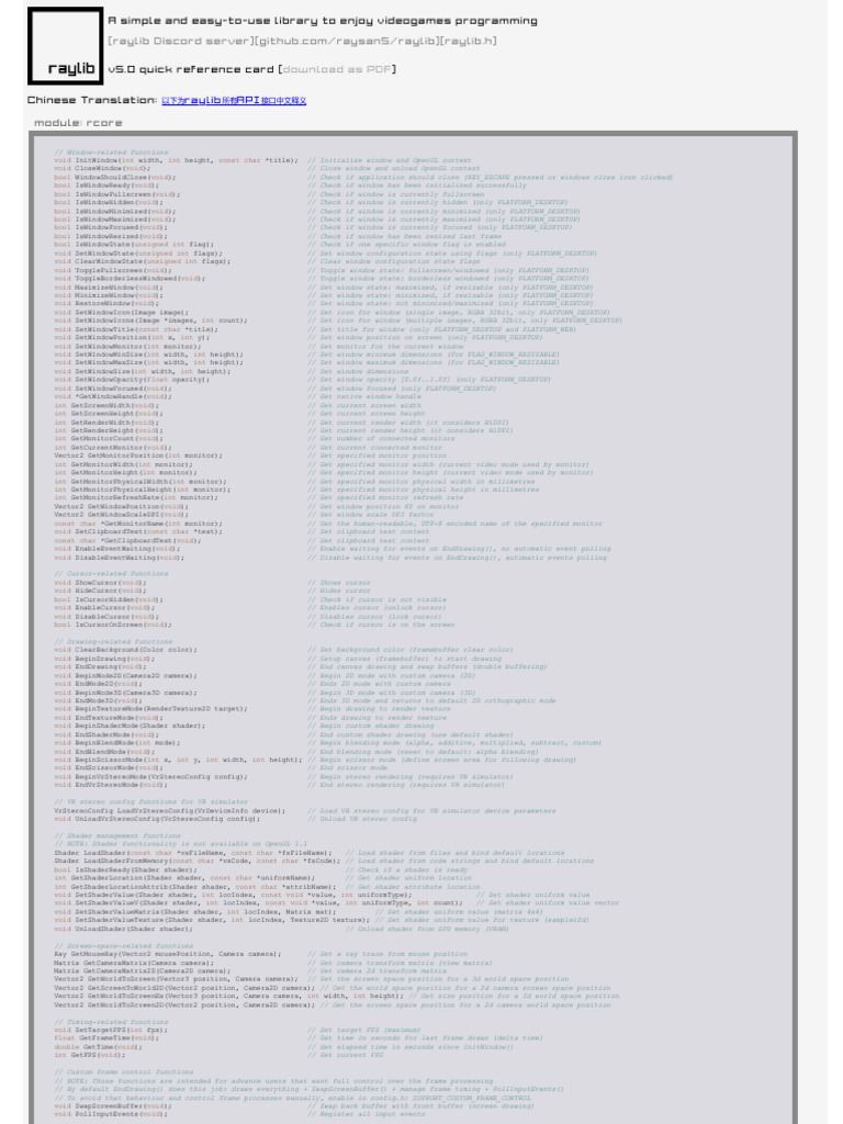 Raylib Cheatsheet v5.0 | PDF