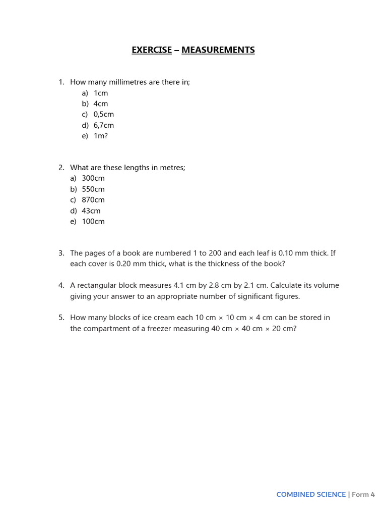 EXERCISE - form 4 Measurements | PDF